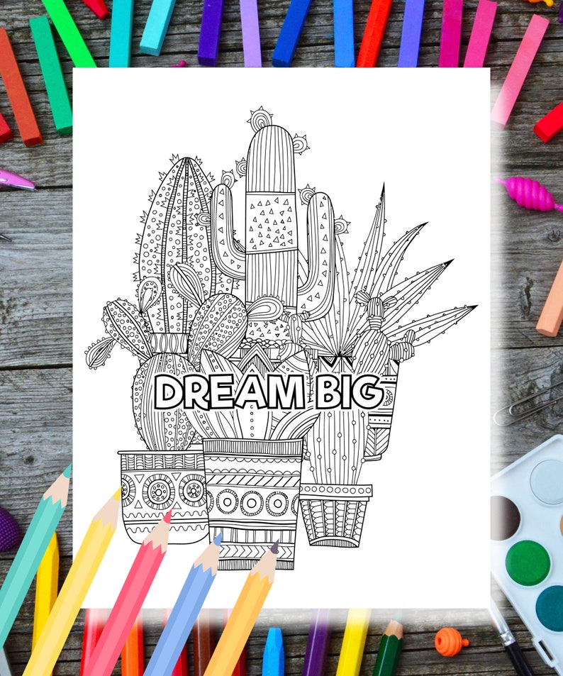 Downloadable DREAM BIG Motivational Quote Coloring Page instant ...