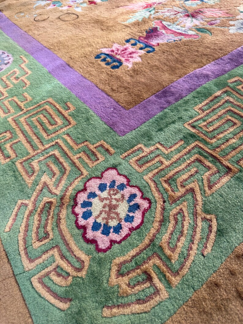 9x12 Gold Green Floral Wool Vintage Chinese Art Deco Rug | Carpets ...