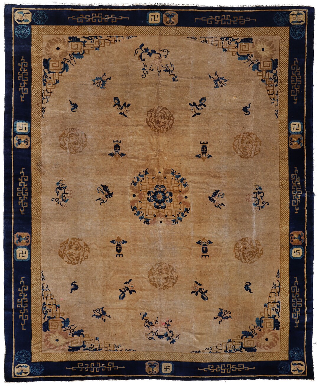 11x14 Cream Beige and Blue Border Pictorial Peking Antique Area Rug ...