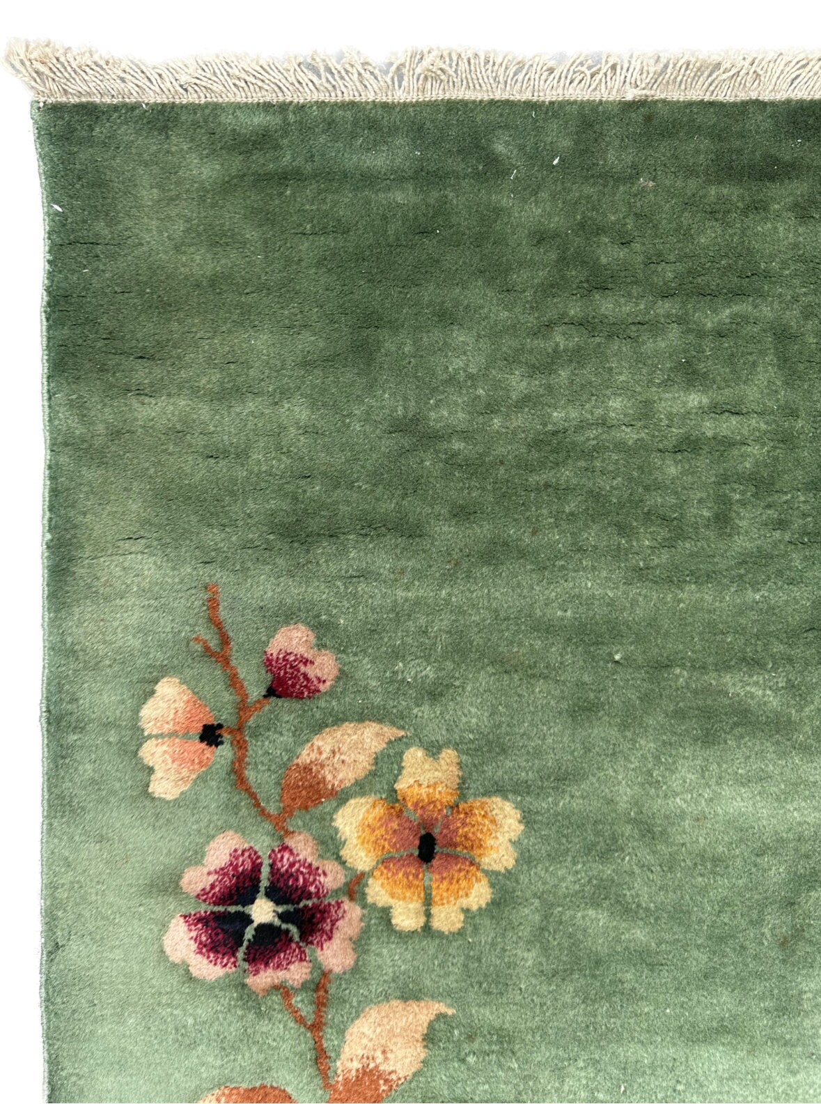 2x4 Green Floral Vintage Chinese Art Deco Hand Knotted Wool Rug ...