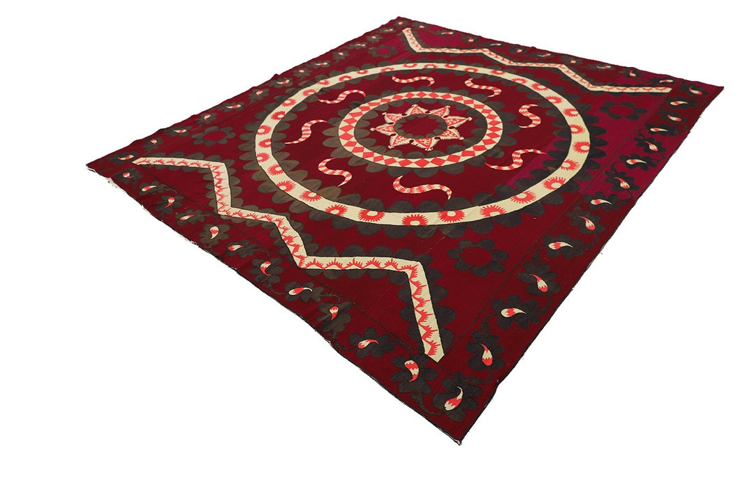 Beautiful Burgundy Medalion Uzbek Tapestry Embroidered Textile - Etsy