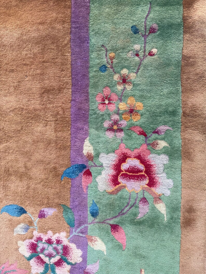 9x12 Gold Green Floral Wool Vintage Chinese Art Deco Rug | Carpets ...