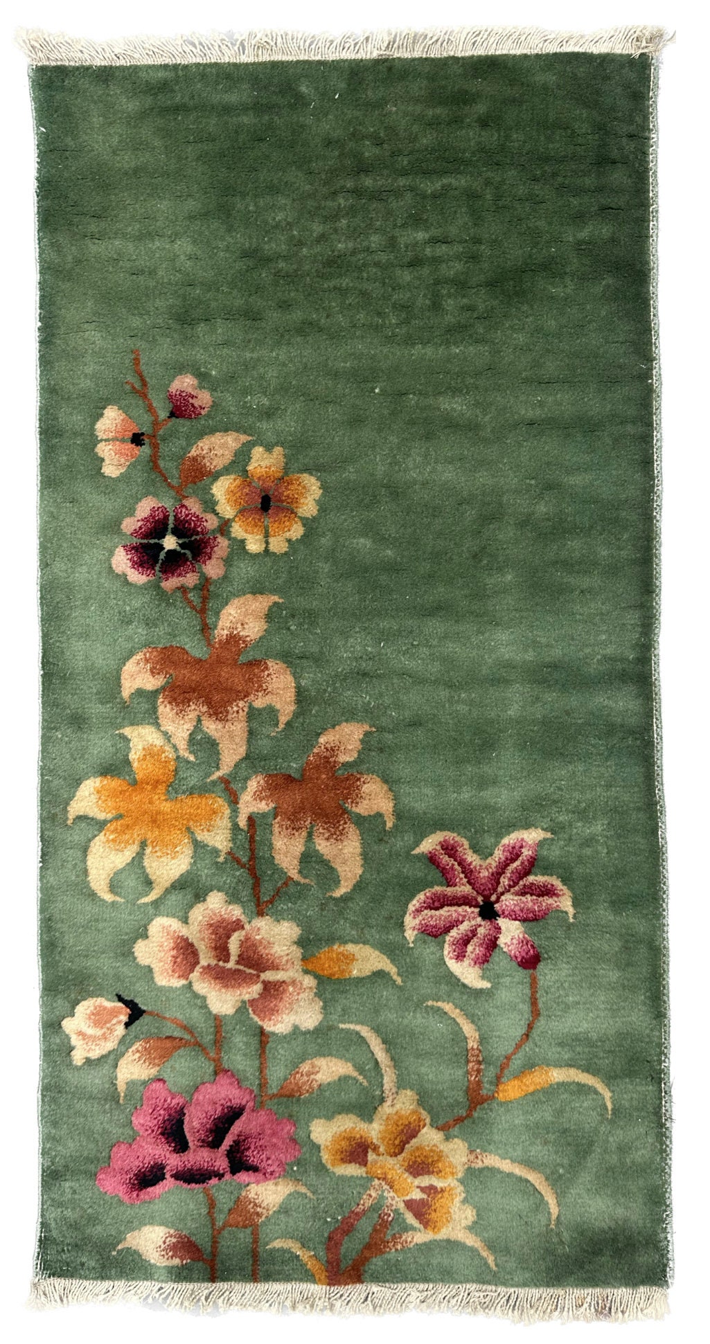 2x4 Green Floral Vintage Chinese Art Deco Hand Knotted Wool Rug ...