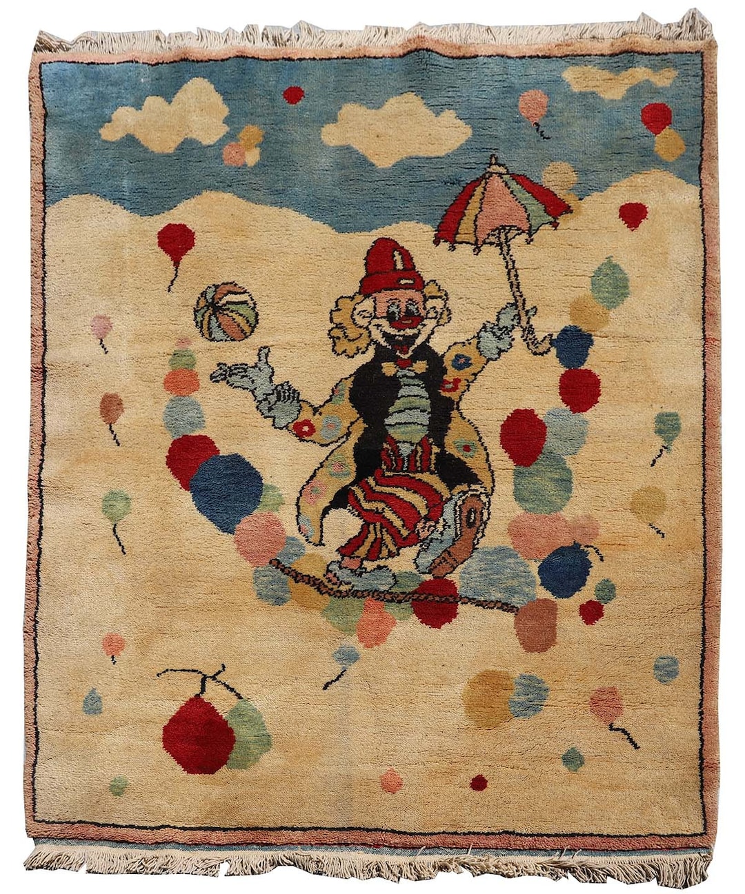 4x6 Colorful Playful Clown Wool Area Rug | Children's Room Area Rug ...