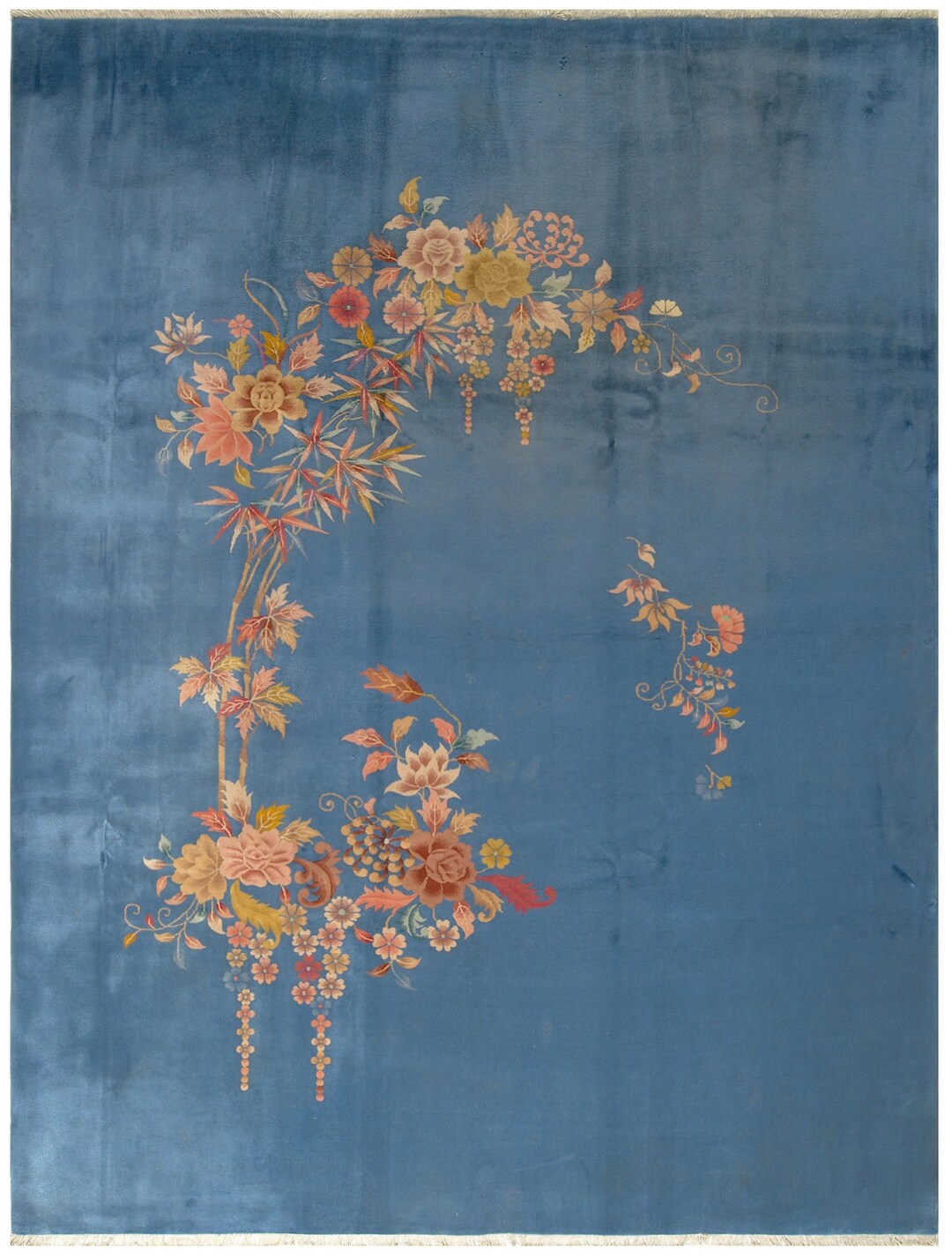 9x11 Blue Floral Antique Chinese Art Deco Hand Knotted Wool Area Rug ...
