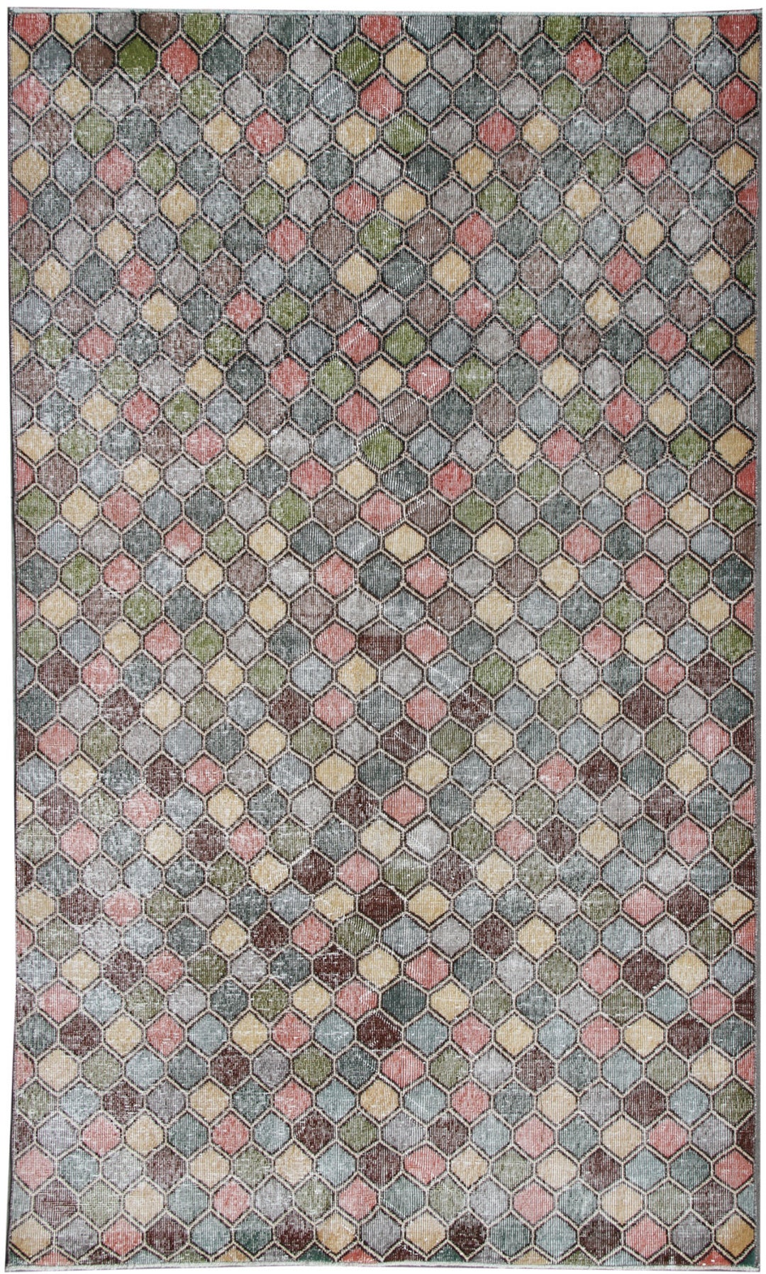 Colorful Hexagon Geometric Pattern Vintage Turkish Area Rug ARI-15707 ...