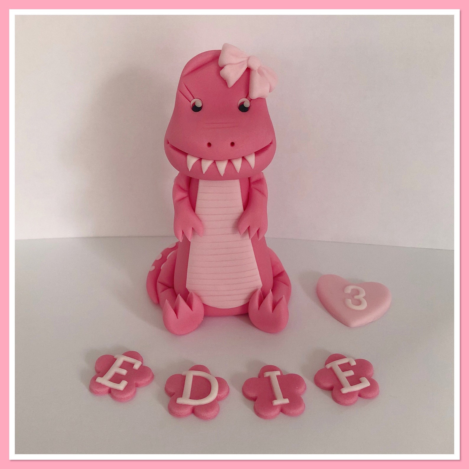 Dinosaur Handmade Edible T-rex Cake Topper Pink Name and Age. - Etsy