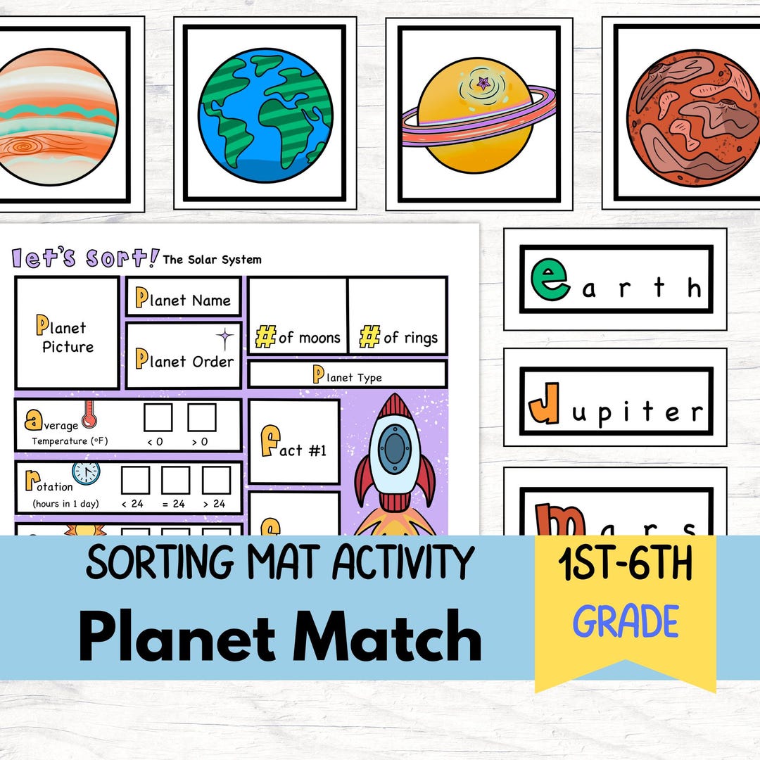 Planet Sorting Mats for Kids Solar System Matching Activity Astronomy ...