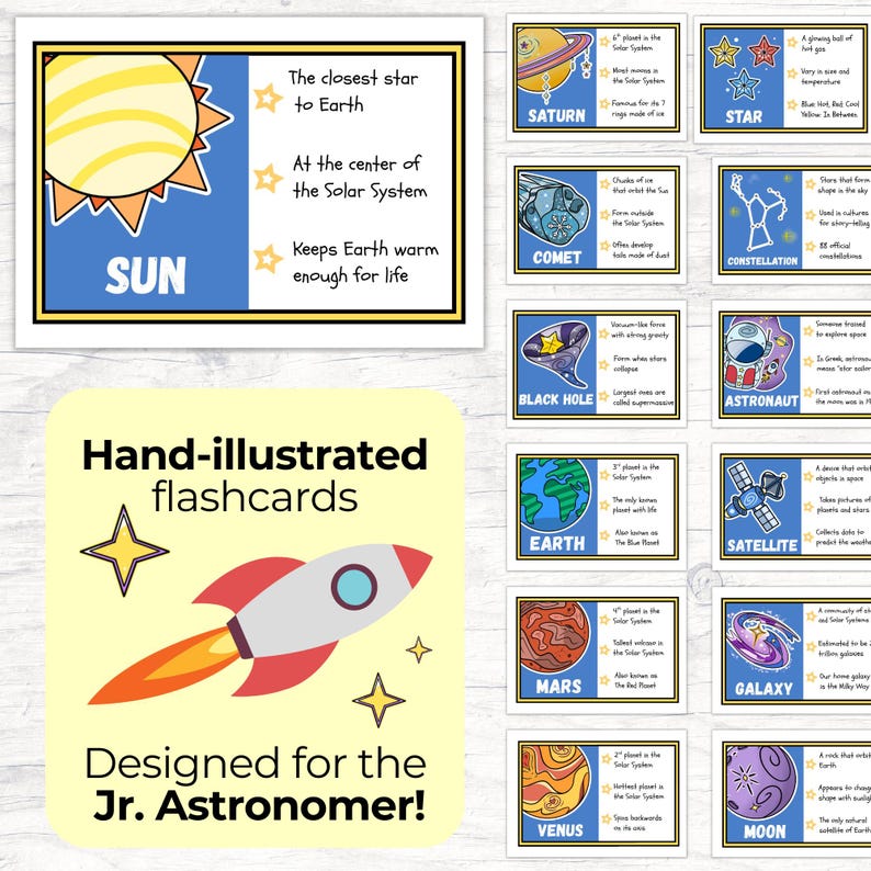 Outer Space Flashcards for Kids Space Vocab and Astronomy Study ...