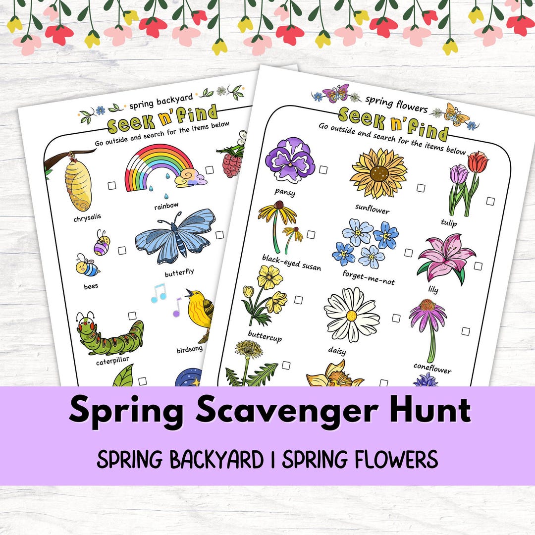 Spring Scavenger Hunt for Kids Printable Flower Hunt Spring Montessori ...