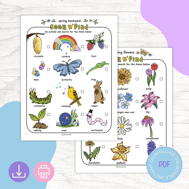 Spring Scavenger Hunt for Kids Printable Flower Hunt Spring Montessori ...