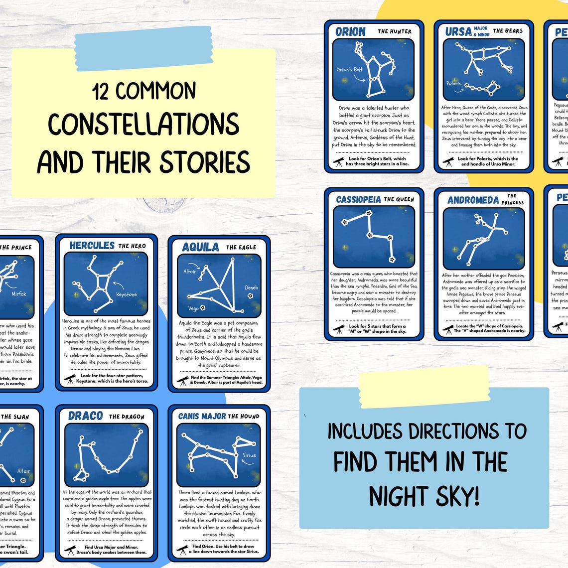 Constellation Cards for Kids Printable Night Sky Flashcards for ...