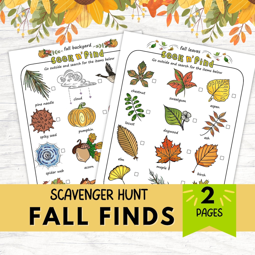 Fall Scavenger Hunt for Kids Backyard Learning Activity Outdoor Nature ...