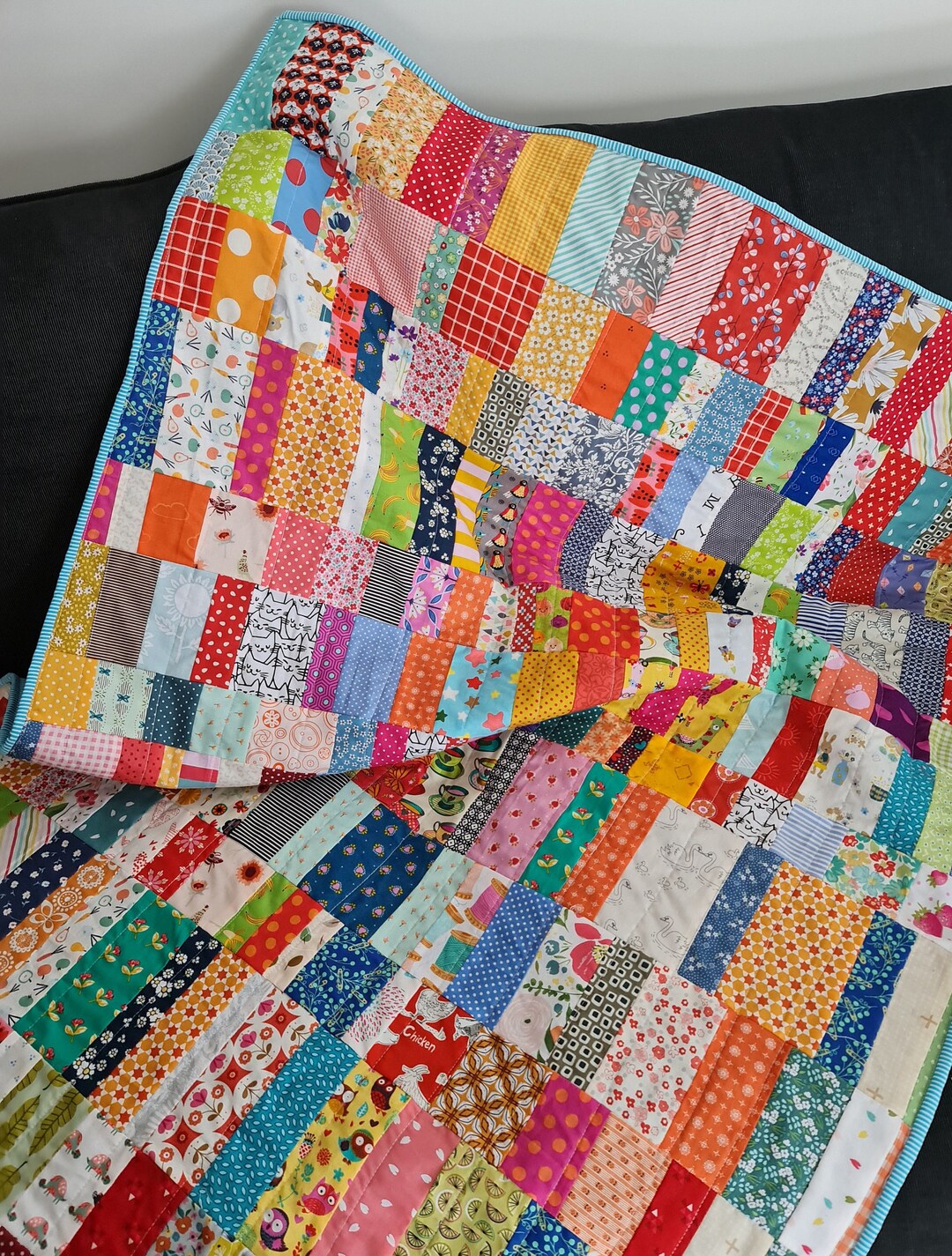 Handmade, Colorful Stripes Patchwork, Modern Quilt, Kids Bedding, Made ...