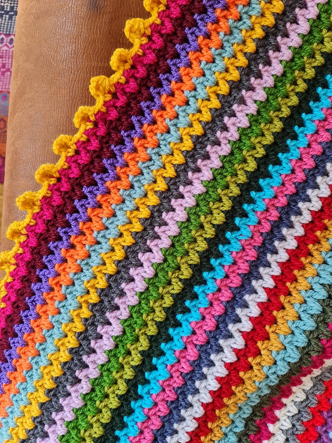 Handmade Crochet Blanket, Colorful Vstitch, Bedding, Happy Blanket ...