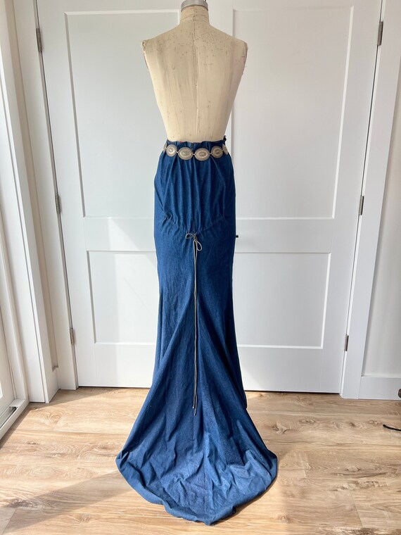 1990s Rare Anne Bowen Faux Denim Asymmetrical Ruched … - Gem