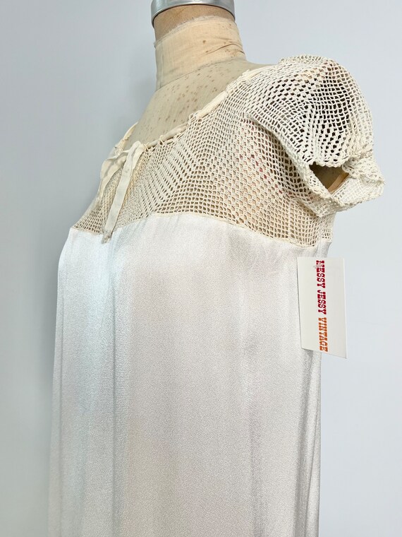 Antique White Silk Crochet Bust Negligee Dress - Gem
