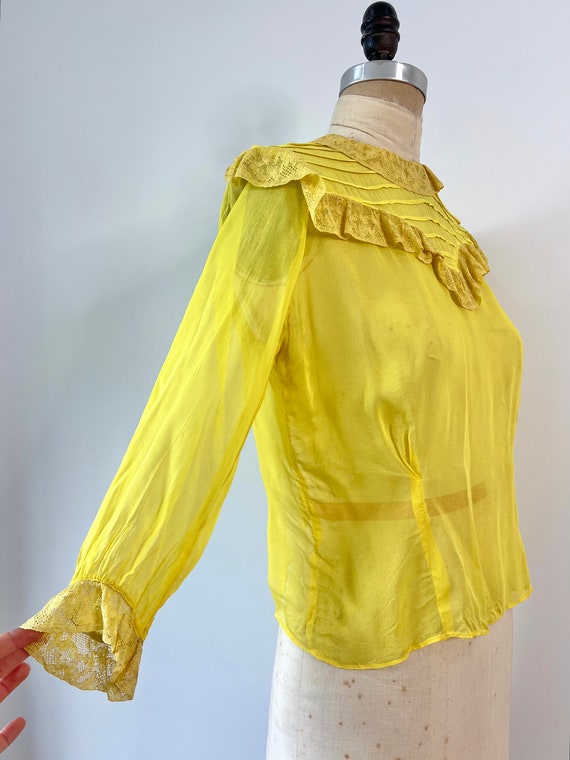 Vintage Yellow Sheer Lace Trim Blouse - Gem