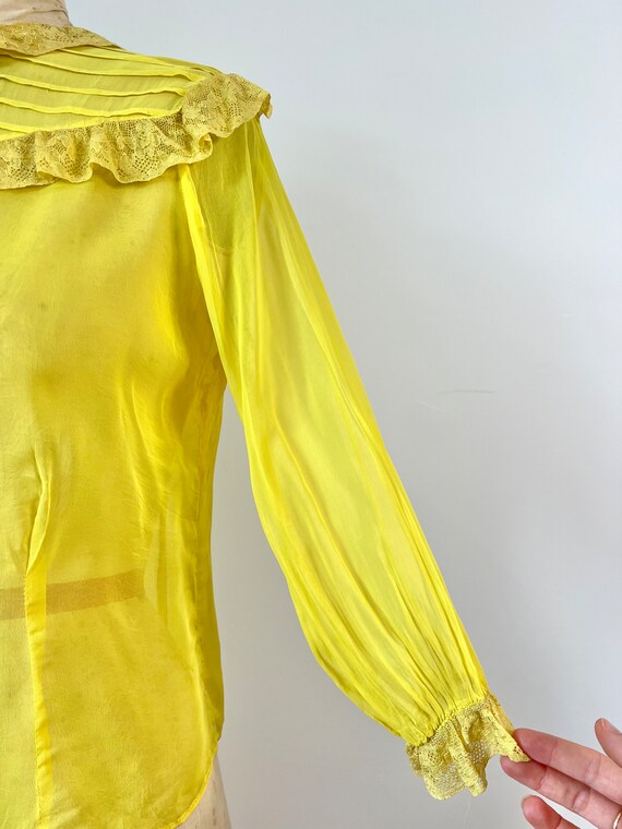 Vintage Yellow Sheer Lace Trim Blouse - Gem