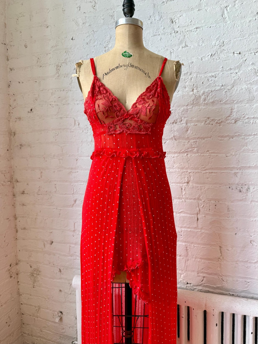 1990s Red Vintage Sheer Negligee and Peignoir Set, 90s Red Robe Dress ...