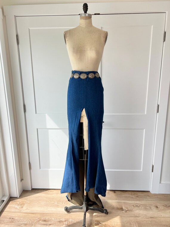 1990s Rare Anne Bowen Faux Denim Asymmetrical Ruched … - Gem