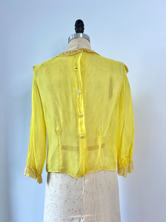 Vintage Yellow Sheer Lace Trim Blouse - Gem