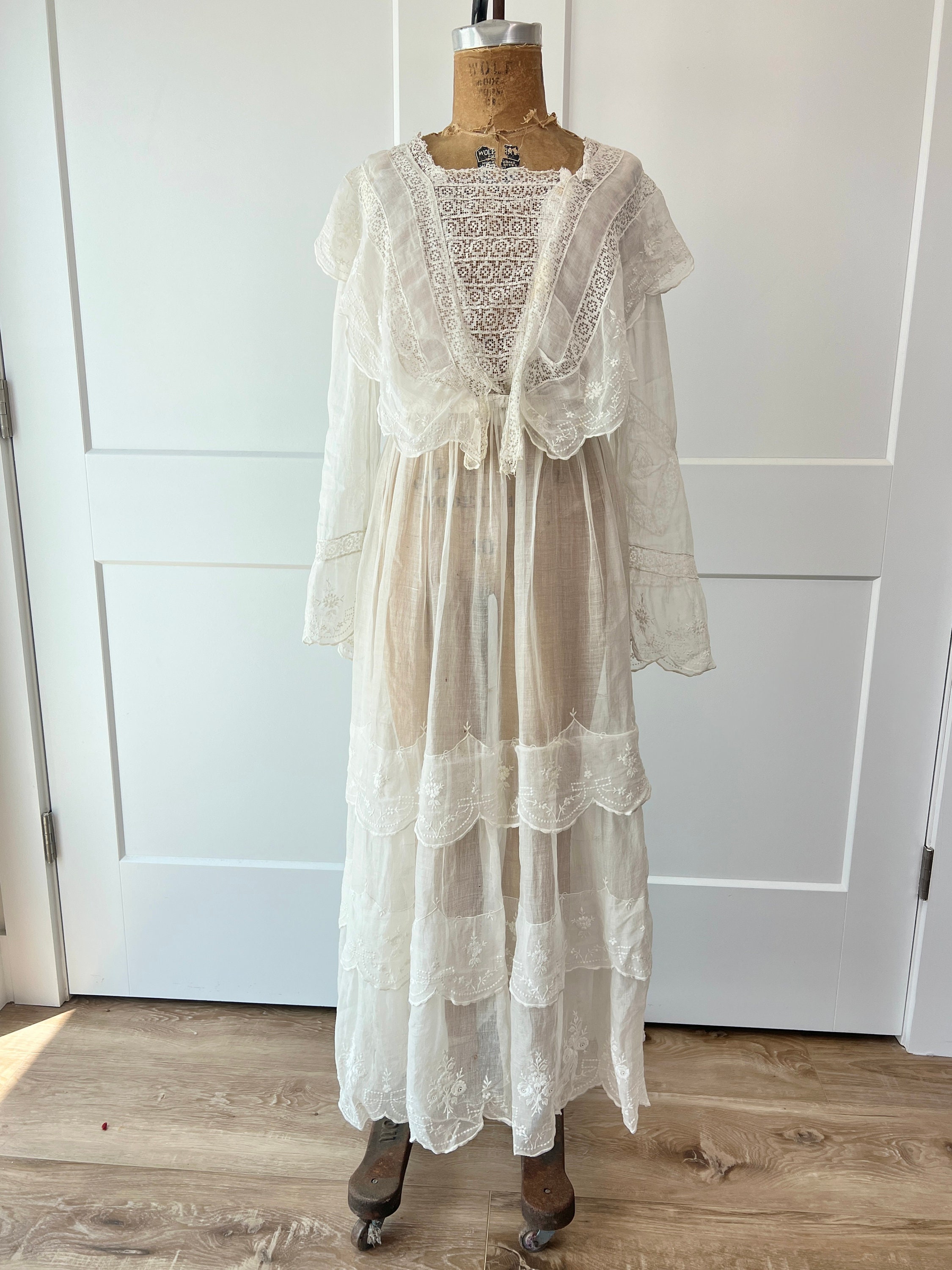 Antique 1910s Edwardian Bell Sleeve Floral Embroidered Tea Dress - Etsy