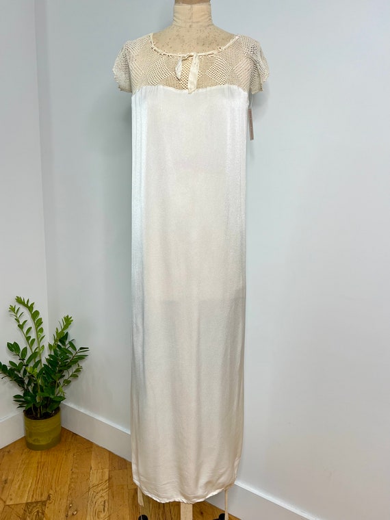 Antique White Silk Crochet Bust Negligee Dress - Gem