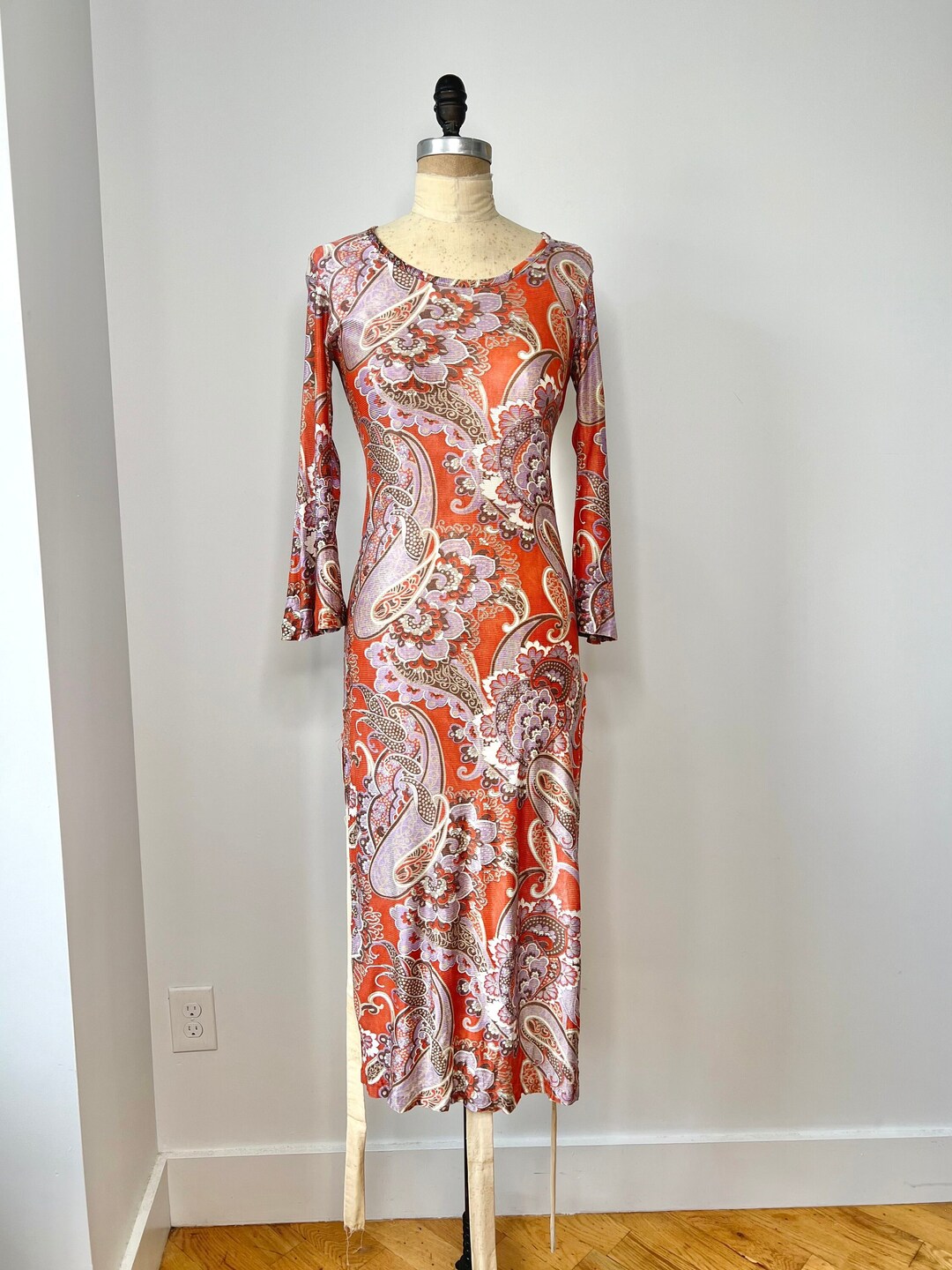 Vintage 1960s Floral Paisley Psychedelic Trumpet Sleeve Maxi Tunic - Etsy