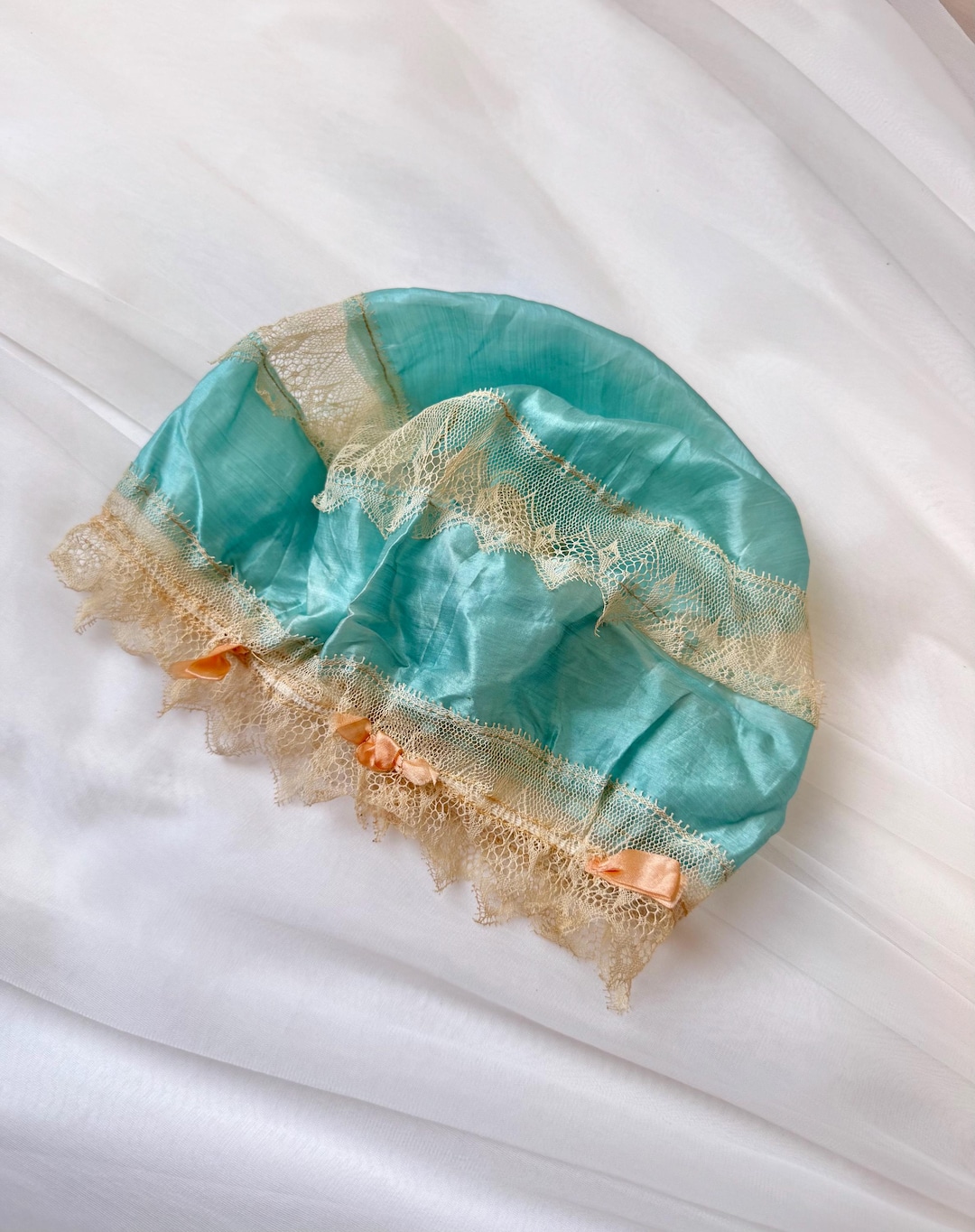 Antique 1920s Blue Silk Lace Trim Boudoir Cap - Etsy