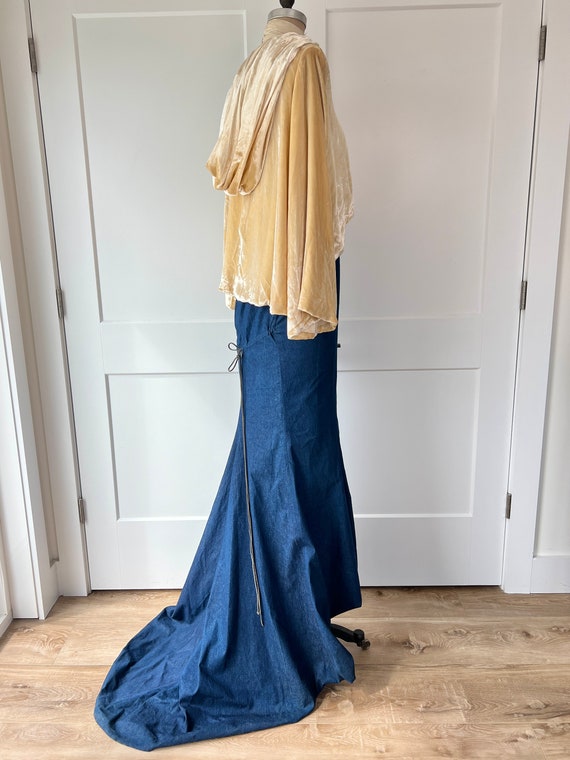 1990s Rare Anne Bowen Faux Denim Asymmetrical Ruched … - Gem