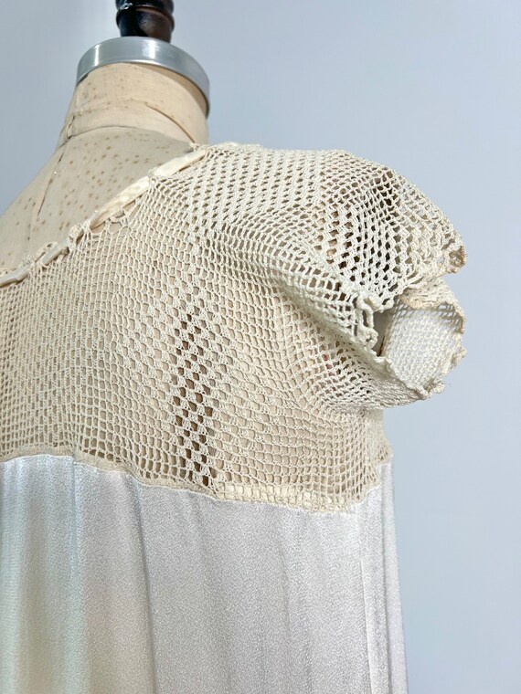 Antique White Silk Crochet Bust Negligee Dress - Gem