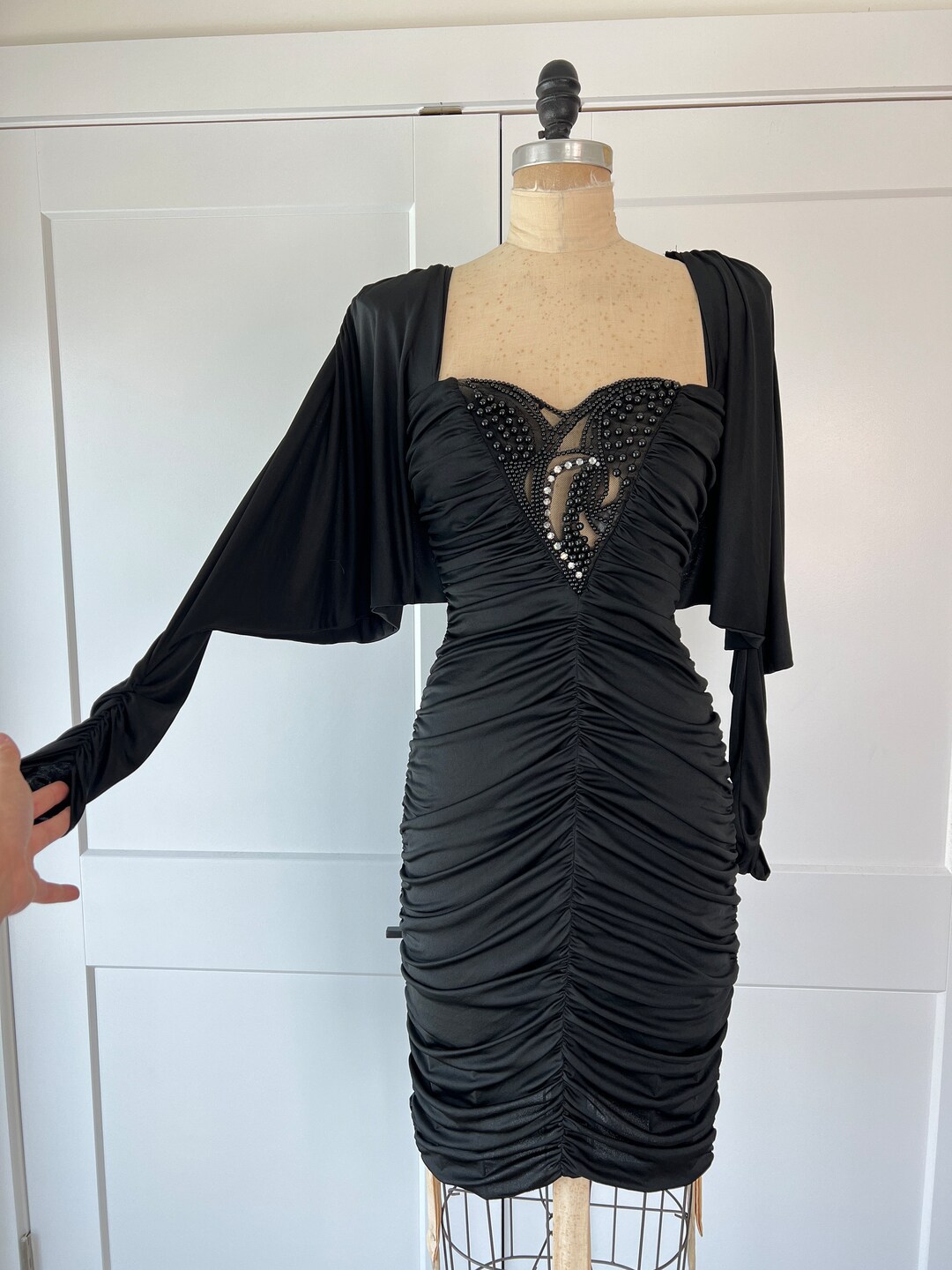 1980s XS/S Karen Okada Draped Grecian Beaded Front Dress by - Etsy