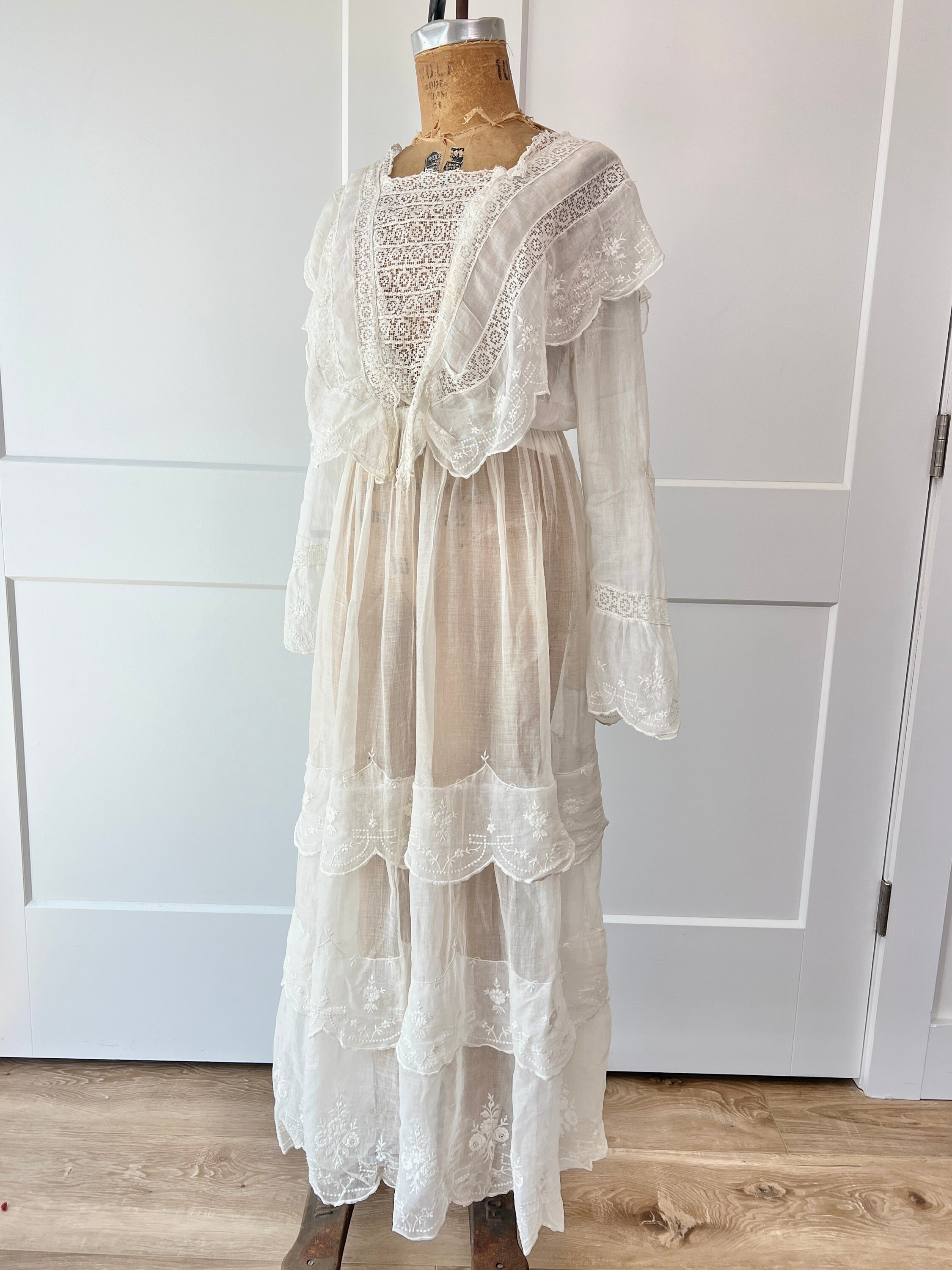 Antique 1910s Edwardian Bell Sleeve Floral Embroidered Tea Dress - Etsy