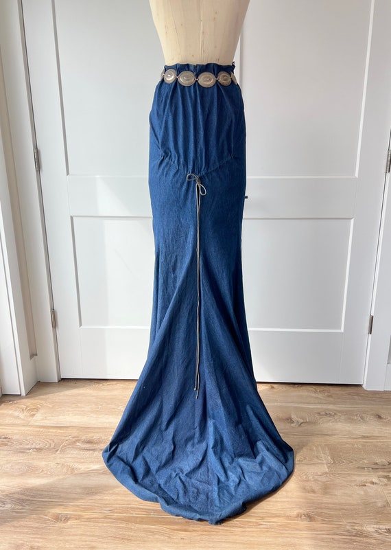 1990s Rare Anne Bowen Faux Denim Asymmetrical Ruched … - Gem