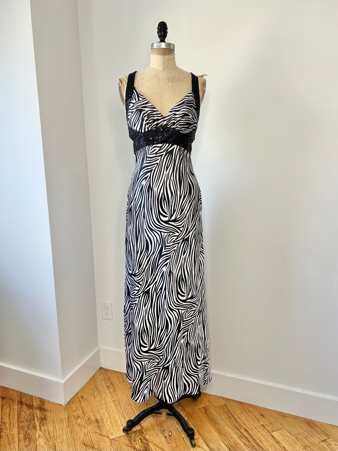 Vintage XS/S Early 2000s Y2K Gunne Sax Zebra Print Backless Formal ...