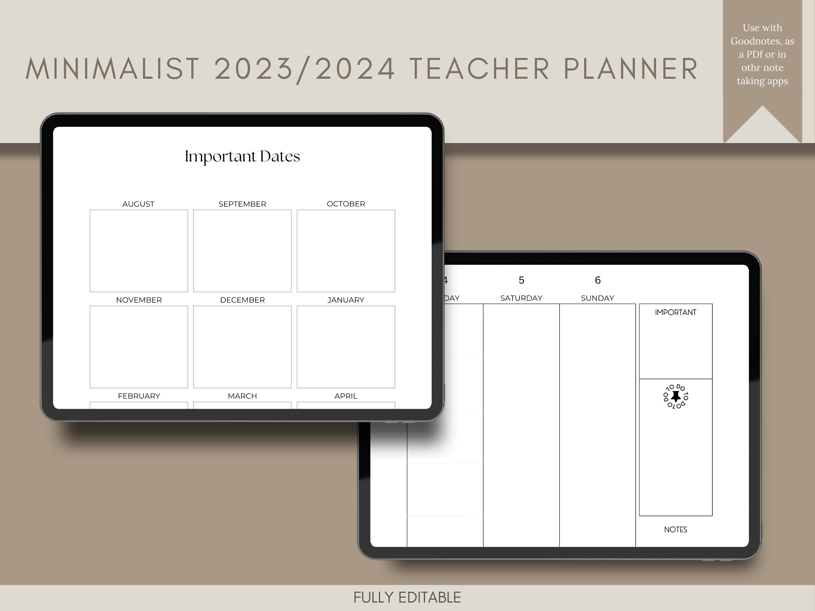 Minimalist 2023/2024 Teacher Digital Planner for Goodnotes, Canva ...