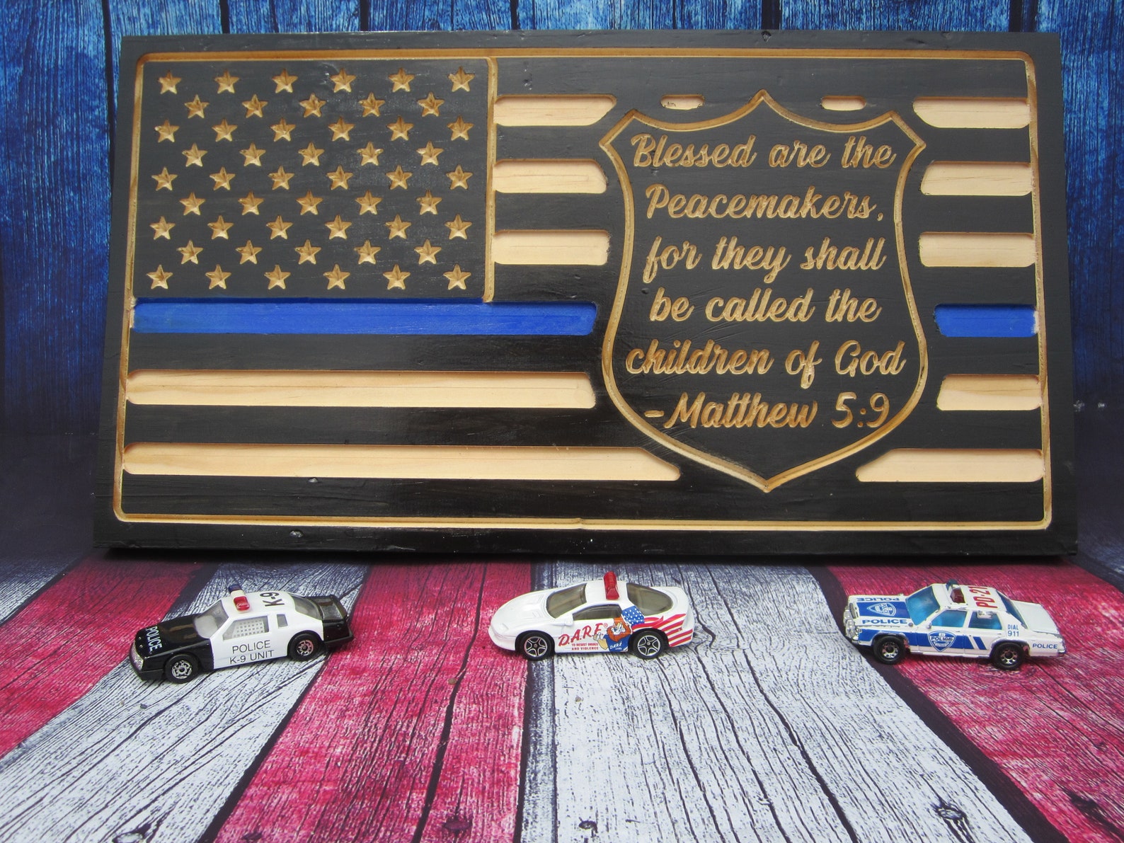 Blessed Are the Peacemakers Police Wooden Flag - Law Enforcement Gift ...
