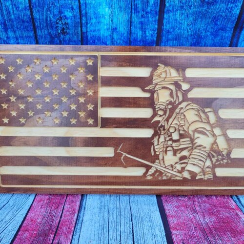 Rustic Thin Red Line Fire Fighter Wooden Flag - Etsy