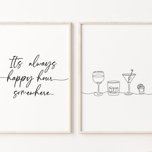 Wine Gallery Wall Art Fine Line Bar Drinks Print Kitchen | Etsy