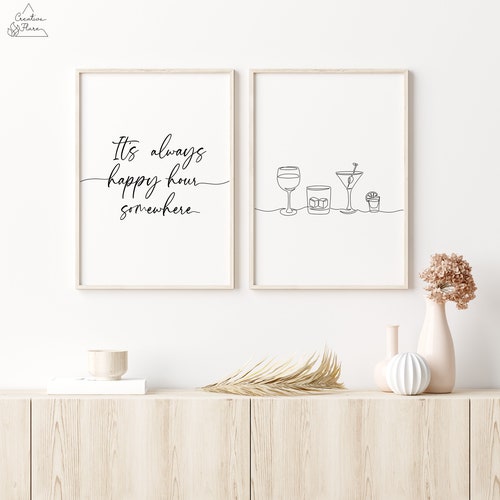 Wine Gallery Wall Art Fine Line Bar Drinks Print Kitchen - Etsy