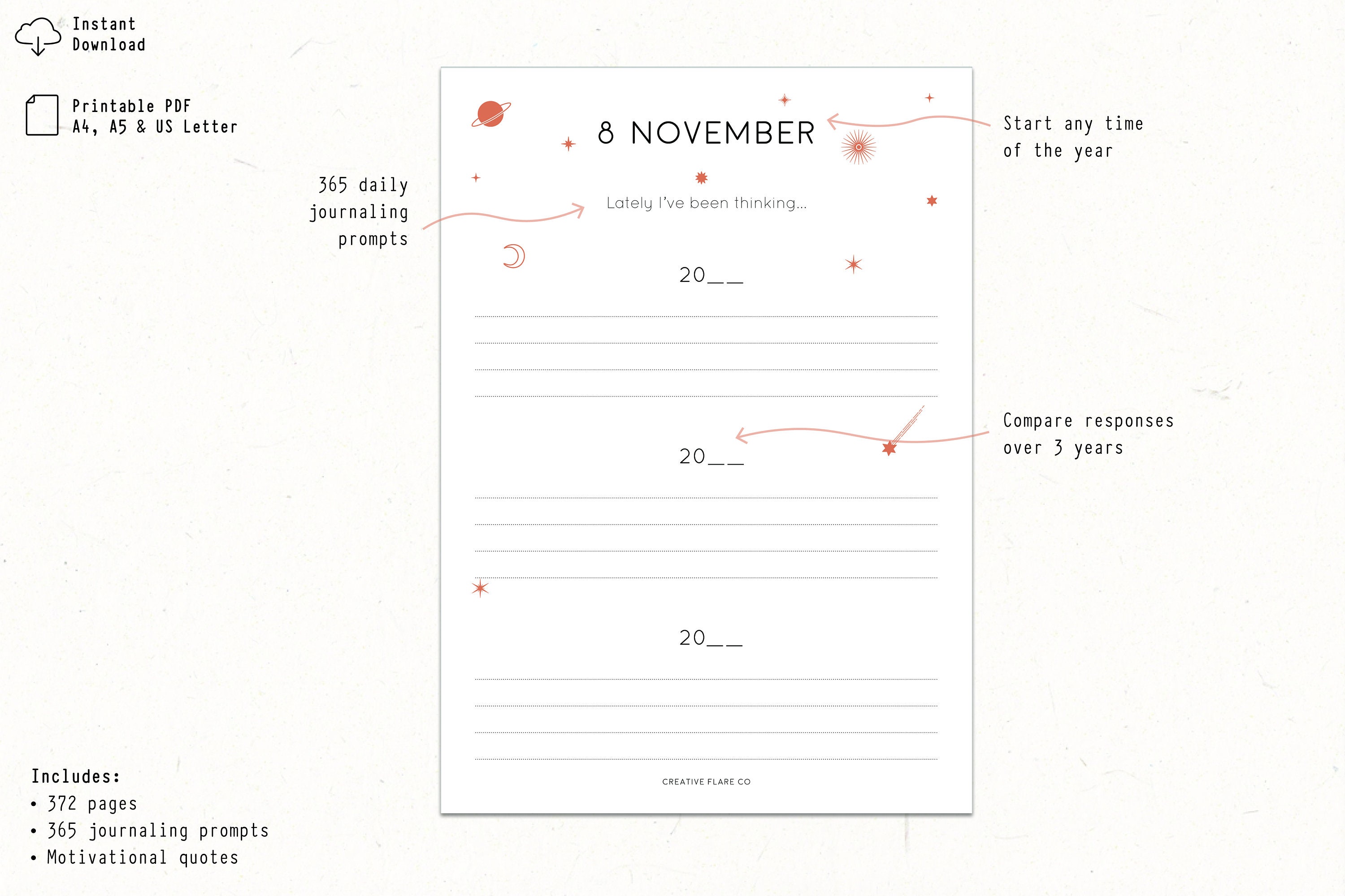 One Line a Day, A Sentence a Day, Printable Journal, Ultimate 3 Year ...