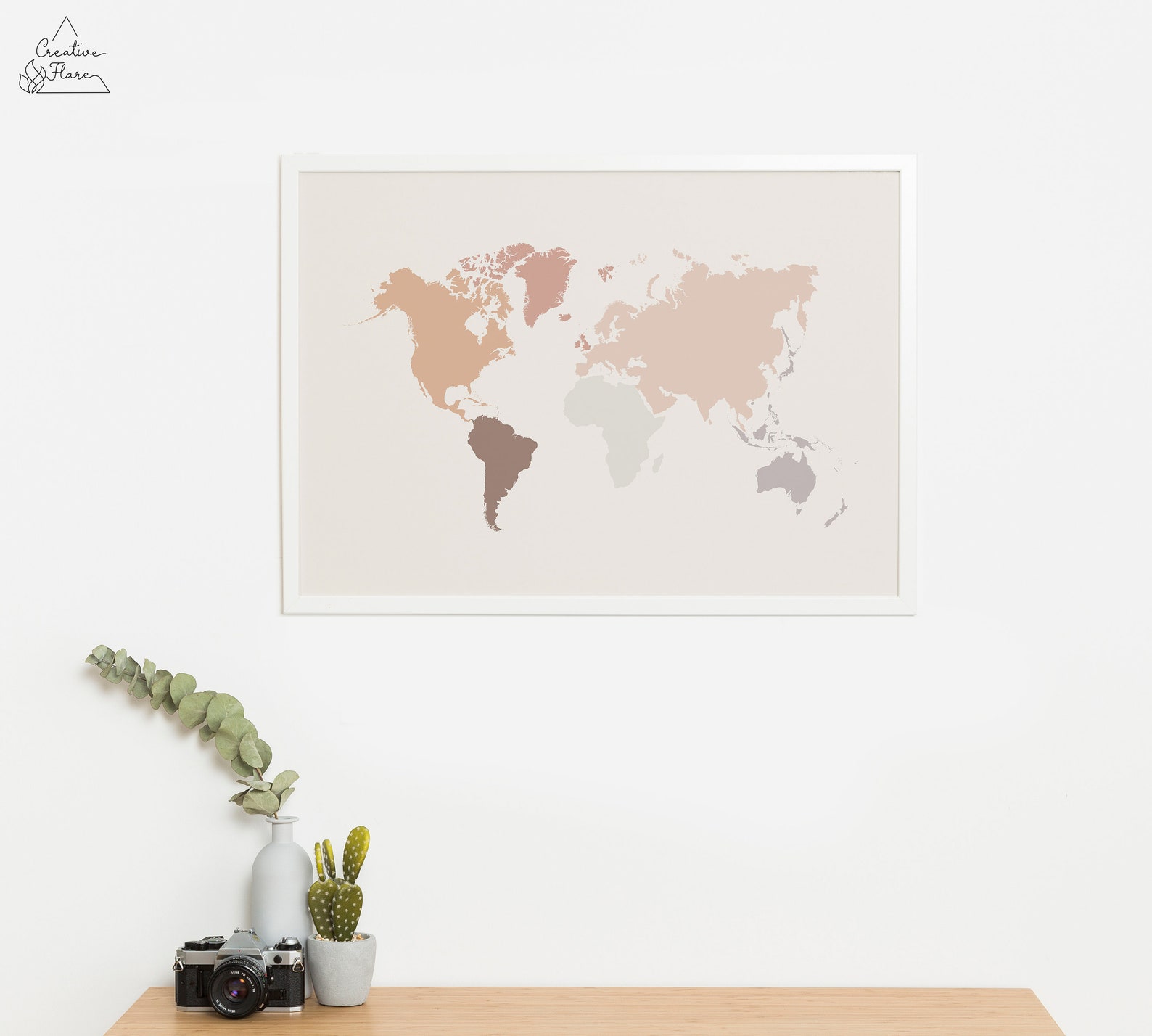Beige World Map Print Digital Map World Map Poster Travel - Etsy Australia
