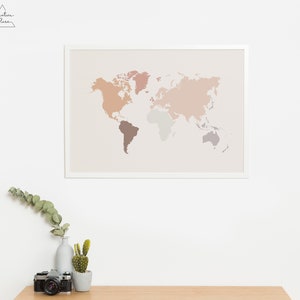 Beige World Map Print, Digital Map, World Map Poster, Travel Poster ...