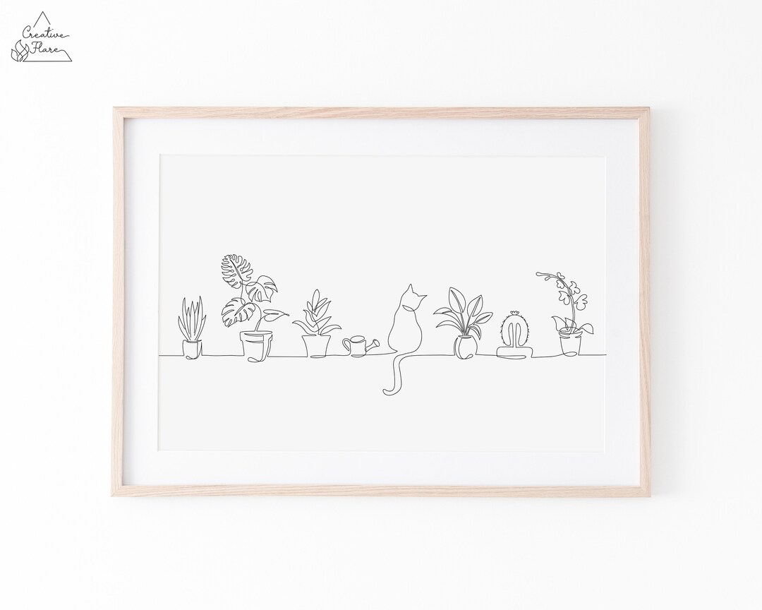 Minimalist Cat Print, Cat Art Print, Cactus Print, Succulent Prints ...