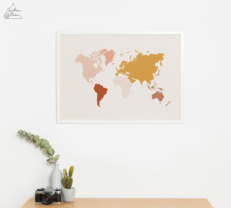 World Map Print Digital Map World Map Poster Travel Poster | Etsy