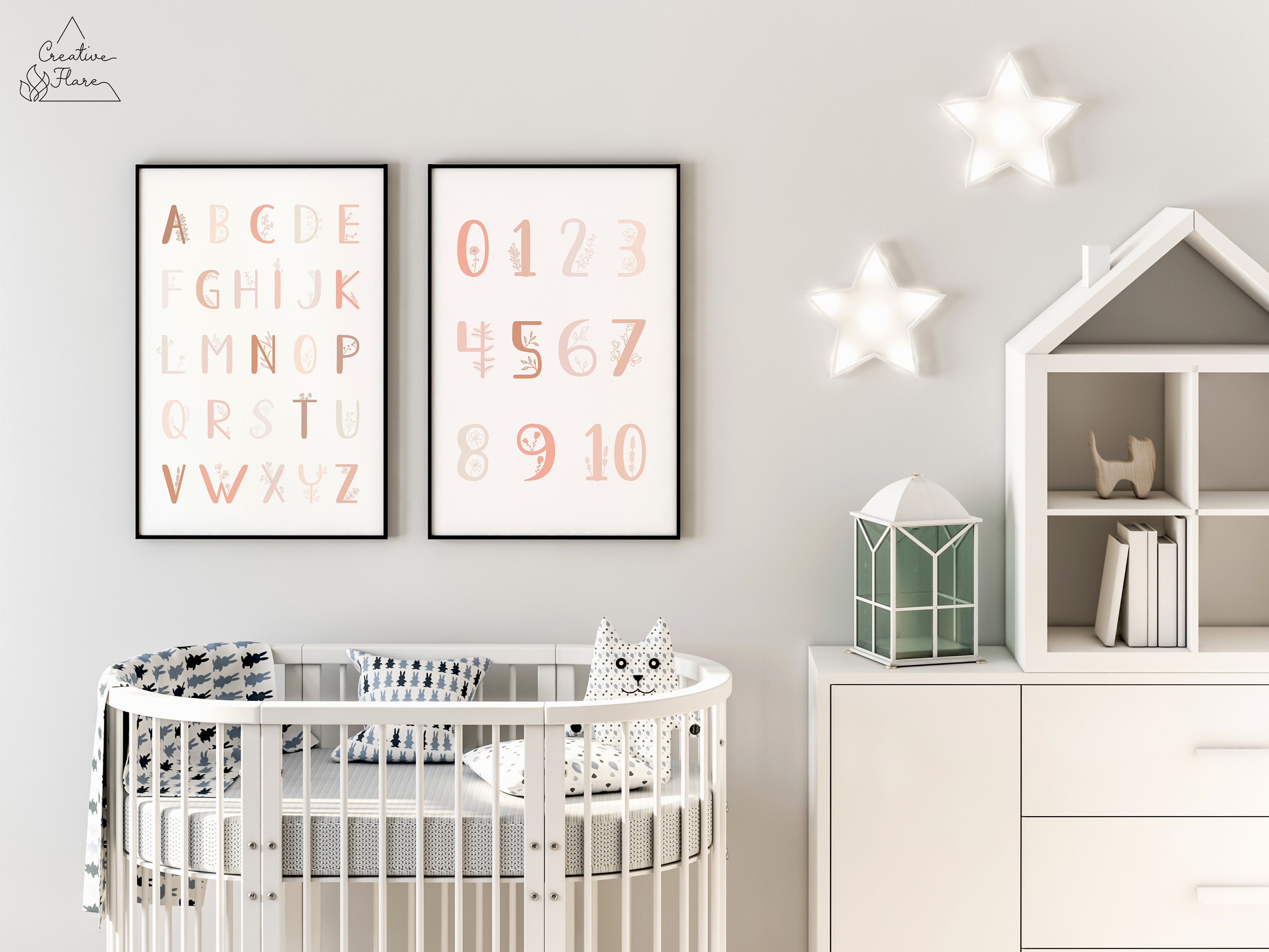 Floral Nursery Wall Art Printable Alphabet Numbers Poster | Etsy