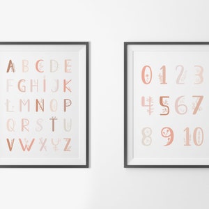 Floral Nursery Wall Art Printable, Alphabet Numbers Poster, Typography ...