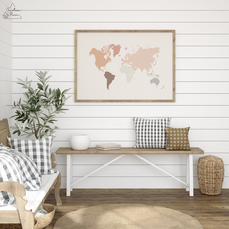 Beige World Map Print Digital Map World Map Poster Travel - Etsy Australia