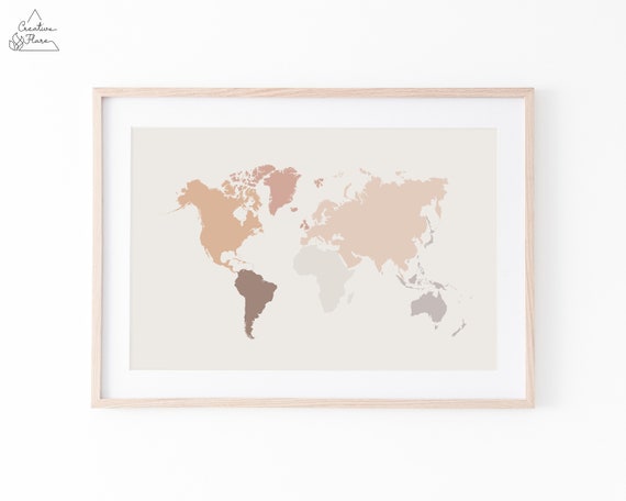 Beige World Map Print Digital Map World Map Poster Travel - Etsy Australia